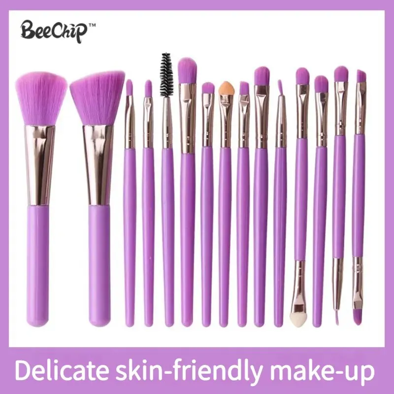15PCS Purple Makeup Brush Set Non-Linting And No Odor Super Soft Fiber ...