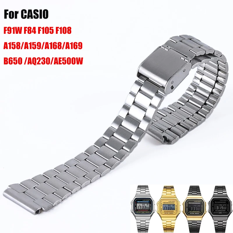 Correa-de-acero-inoxidable-para-reloj-CASIO-correa-de-Metal-de-18mm ...