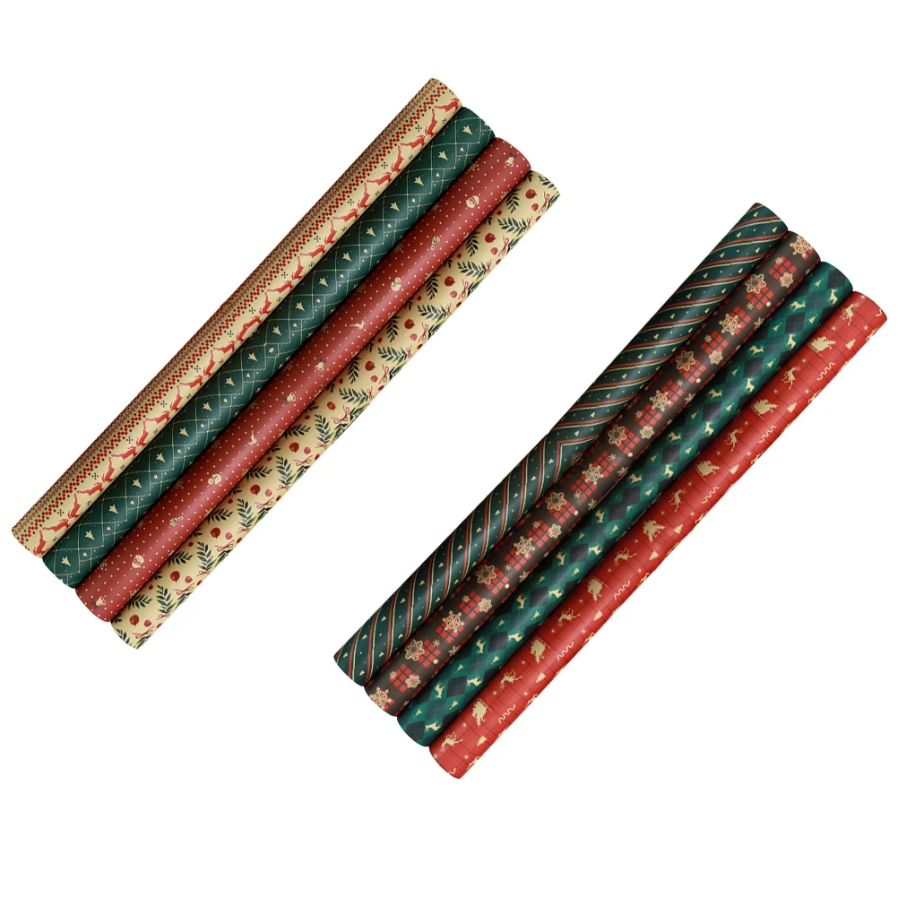 8-Pcs-Christmas-Wrapping-Paper-DIY-Supplies-Vintage-Gift-Wrapper-Yellow ...