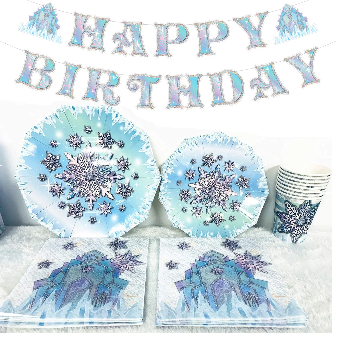 Beautiful-Snowflake-Tableware-Christmas-Plates-Frozen-Birthday-Party ...
