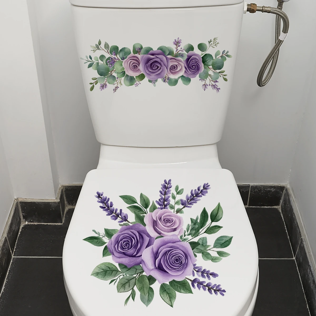 1PC Flower toilet cover sticker, creative purple self-adhesive PVC ...