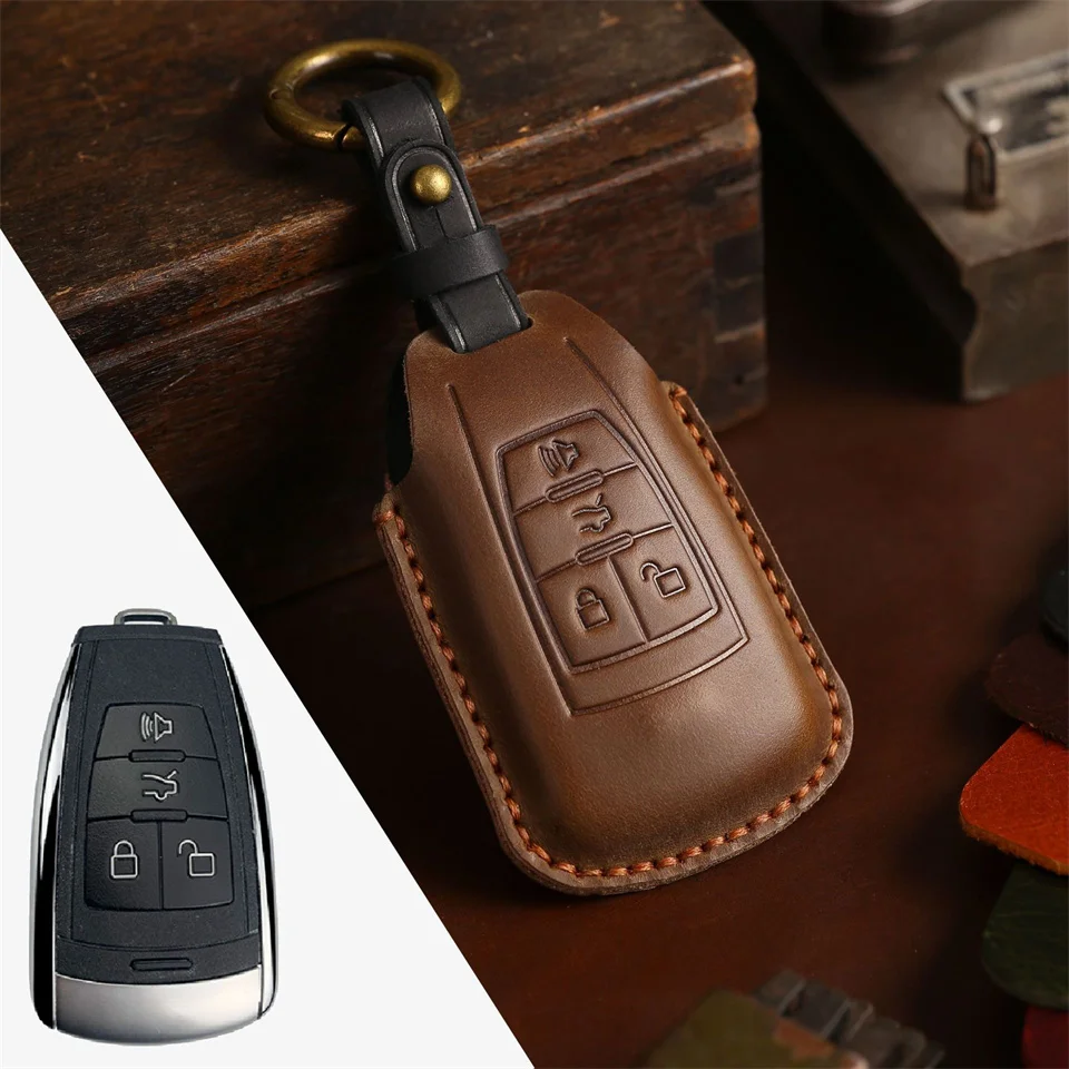 Crazy-Horse-Leather-Car-Key-Cover-Case-Keyring-Bag-for-BAIC-X7-BJ40 ...