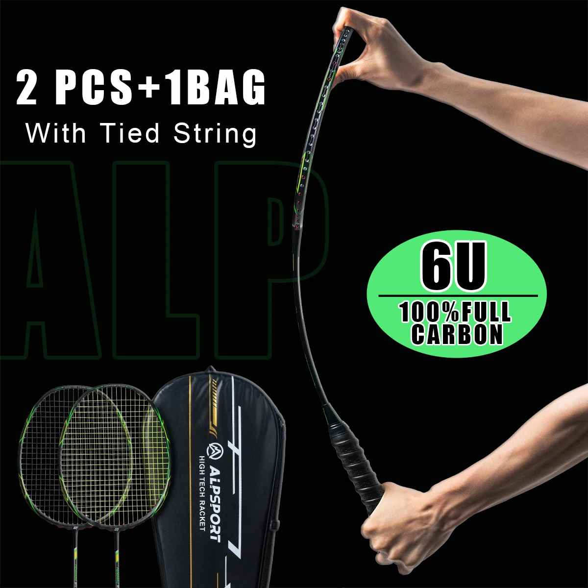 ALP FN 2 Badminton Rackets With Ball Bag and Ball String 6U 72g 100% Full Carbon Fiber ...
