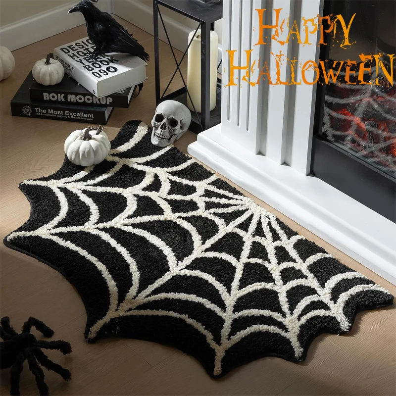 Black-Spider-Web-Halloween-Rug-Bathroom-Rug-for-Halloween-Decor-Spooky ...