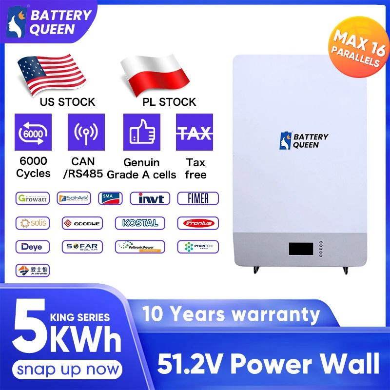 Us Stock 5kw Powerwall Lifepo4 Battery 48v 100ah 5.12kw Bulit-in 16s ...