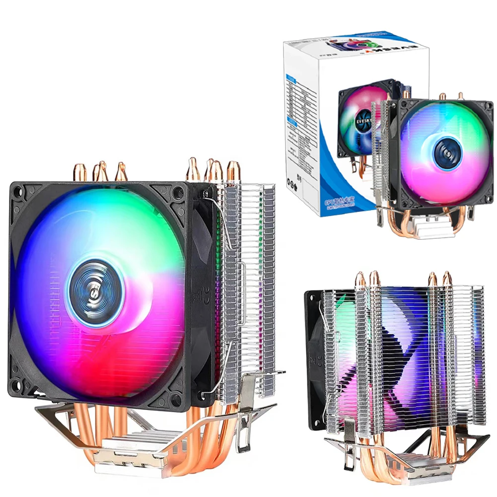CPU-Cooler-4-Heat-Pipe-PC-Radiator-Cooling-3Pin-PWM-Silent-RGB-Fan-for ...