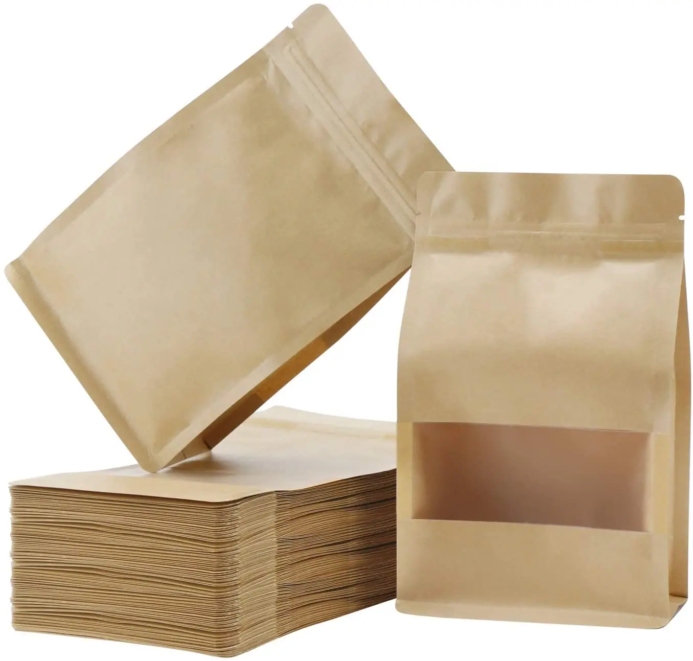 Stand Window Zip Lock Kraft Paper Bag | Kraft Bag Pouch Window Ziplock ...