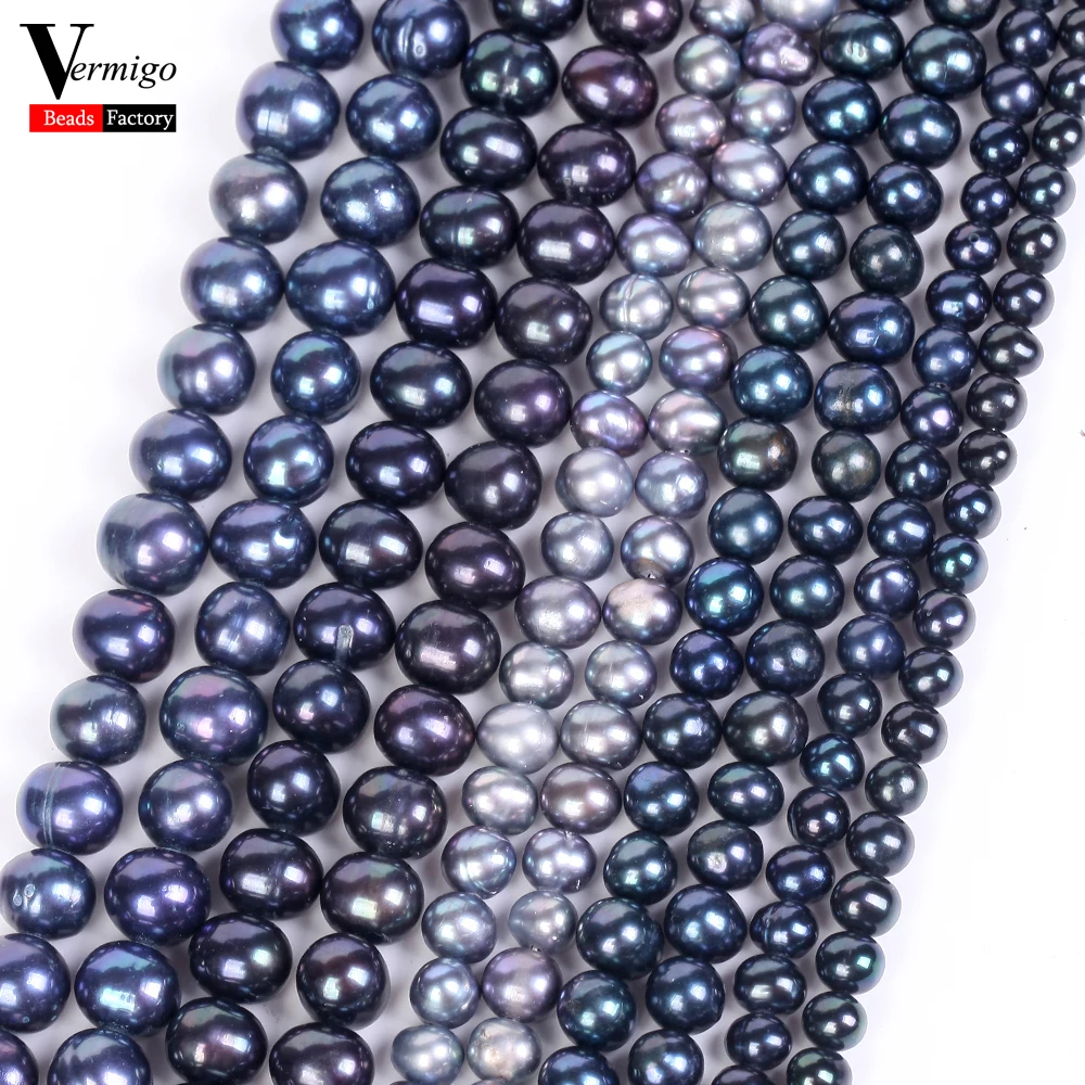 Natural-Black-Freshwater-Pearl-Beads-Quase-Forma-Redonda-Soco-para ...