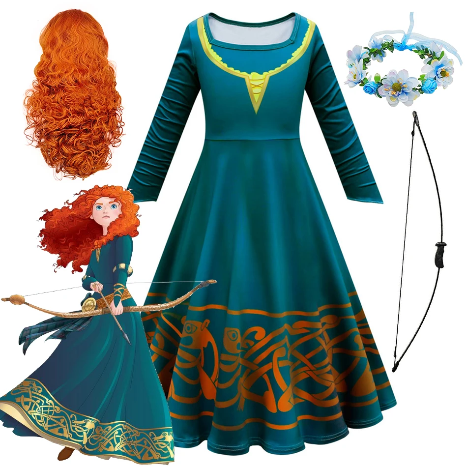 Brave-Princess-Cosplay-Merida-Dress-3D-Print-Long-Sleeve-Vintage-Kids ...