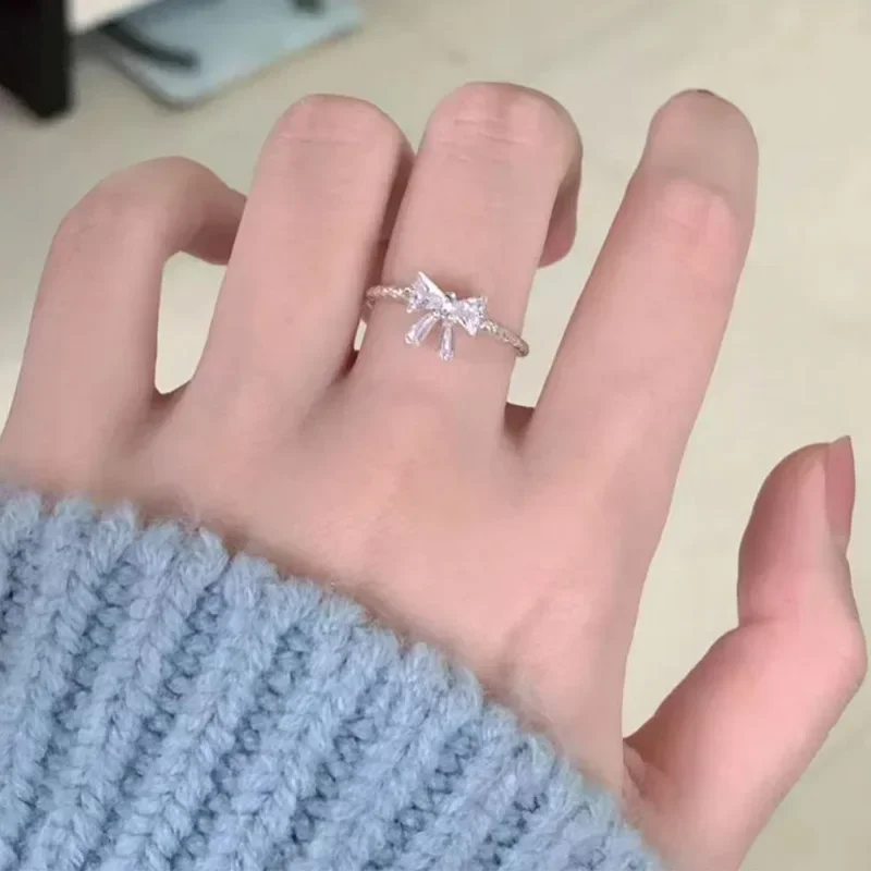 Bow-Knot-Open-Rings-Women-Girls-Sweet-Classic-Zircon-Silver-Color-Rings ...