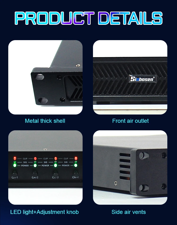 Sinbosen dj power amplifier Professional class d 4 channels 1400w 1u Digital K4-1400,4 Ohms Stable