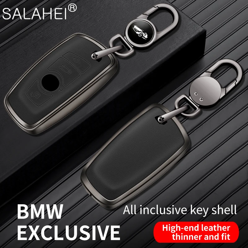 Alloy-Leather-Car-Remote-Key-Fob-Case-Cover-Shell-For-BMW-3-4-5-Series ...