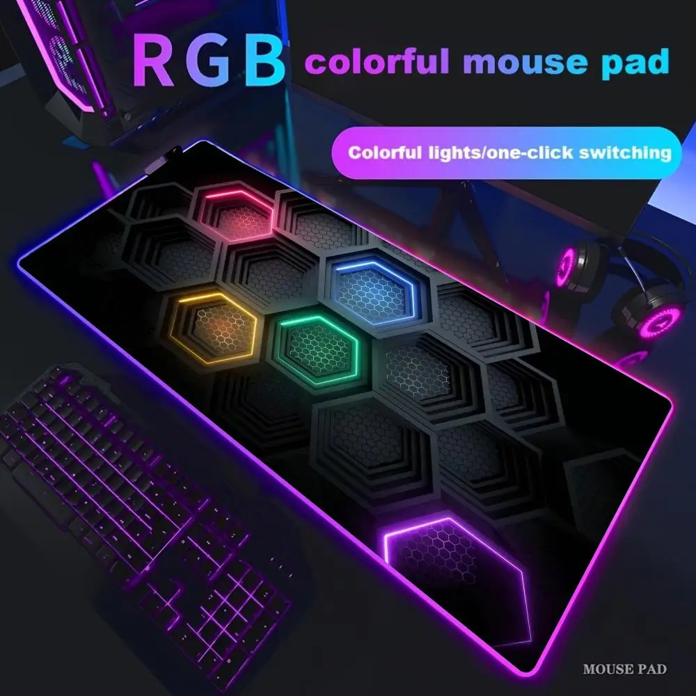 Glowing Hexagonal Mouse Pad XXL RGB Gaming Mouse Pad Gamer Accessory ...