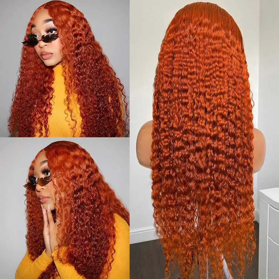 Orange-Ginger-Deep-Curly-Lace-Front-Human-Hair-Wigs-Fall-Colored-13x4 ...