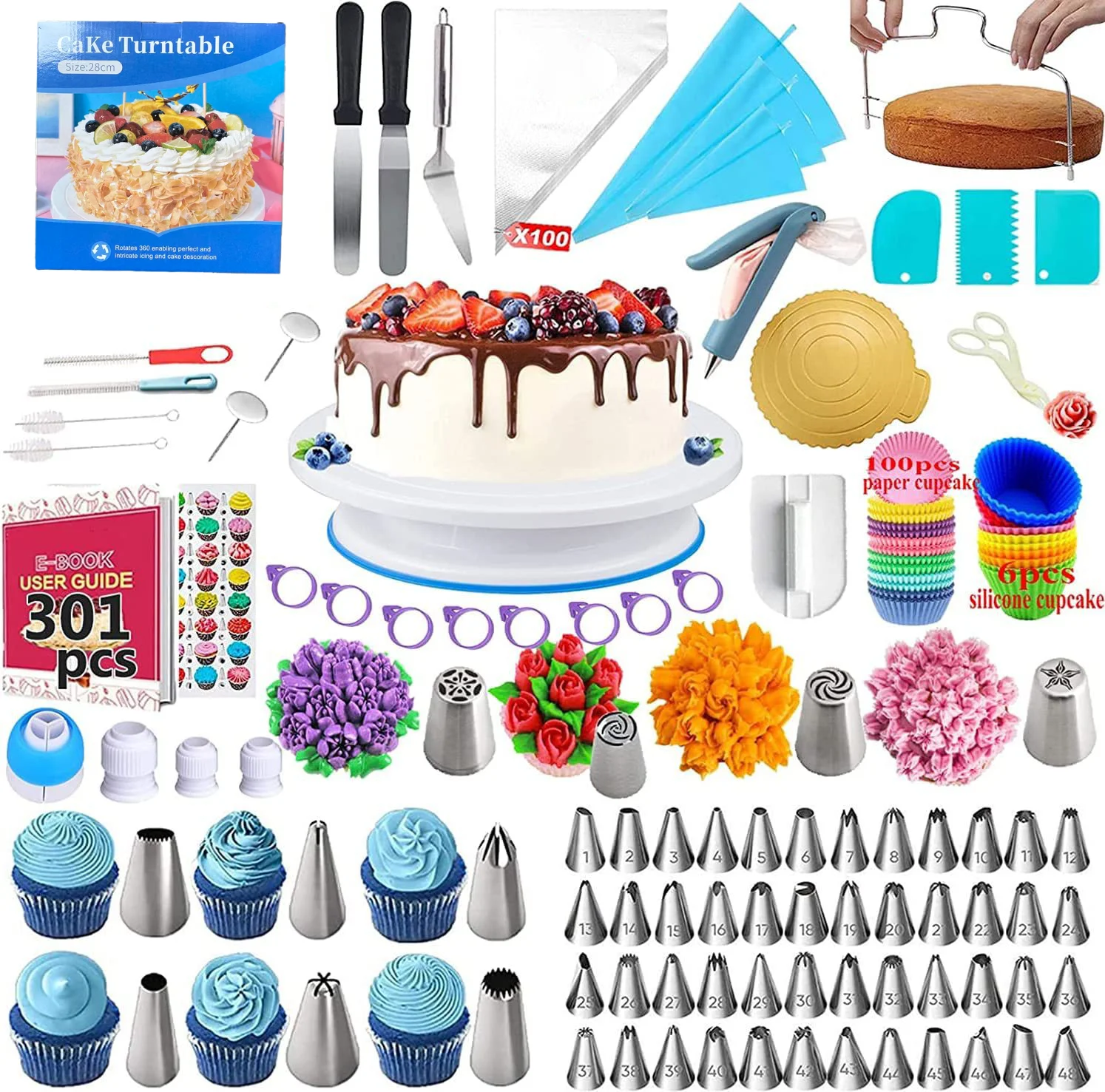 301PCS-Cake-Decorating-Tools-Set-Pastry-Squeeze-Bag-Squeeze-Nozzle-Cake ...