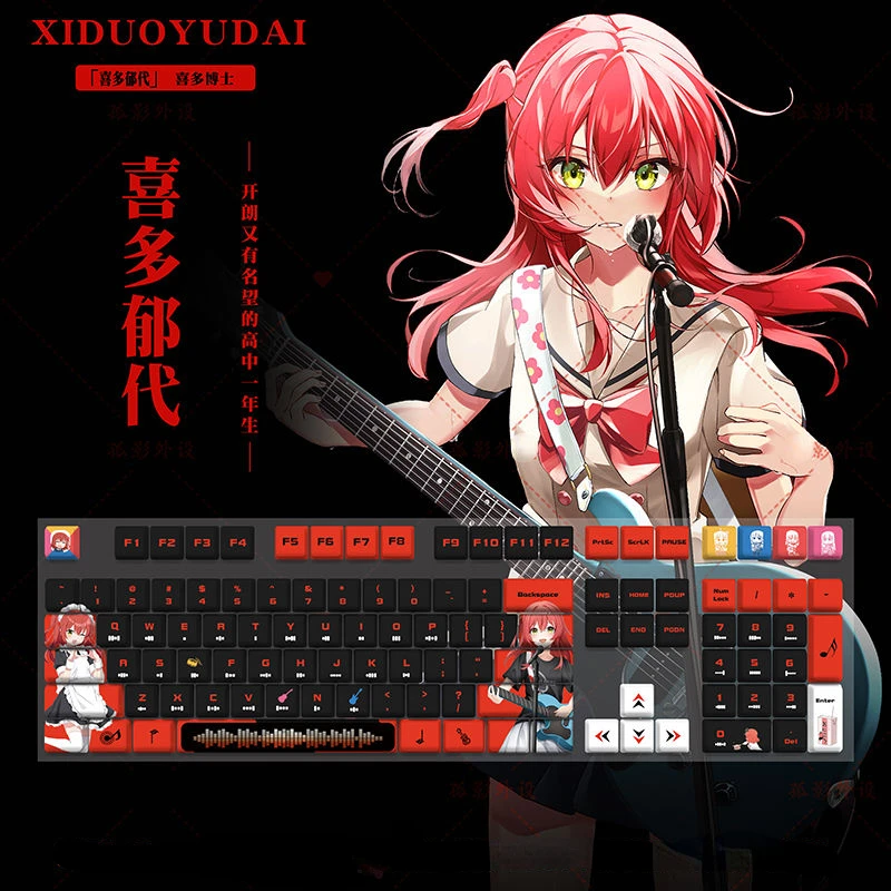 Bocchi the Rock 129 키/세트! 키타 이쿠요 스타일 PBT 키캡, MX 스위치 키캡, DIY 기계식 키보드 게임 선물