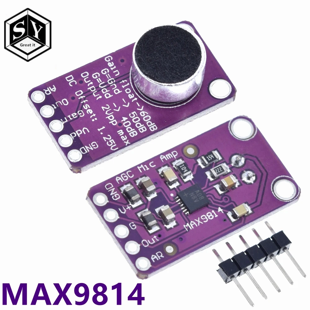 MAX9814 마이크 AGC 앰프 보드 모듈, arduino용 자동 수신 제어 프로그램 가능 공격 및 릴리즈 비율 낮은 THD ...