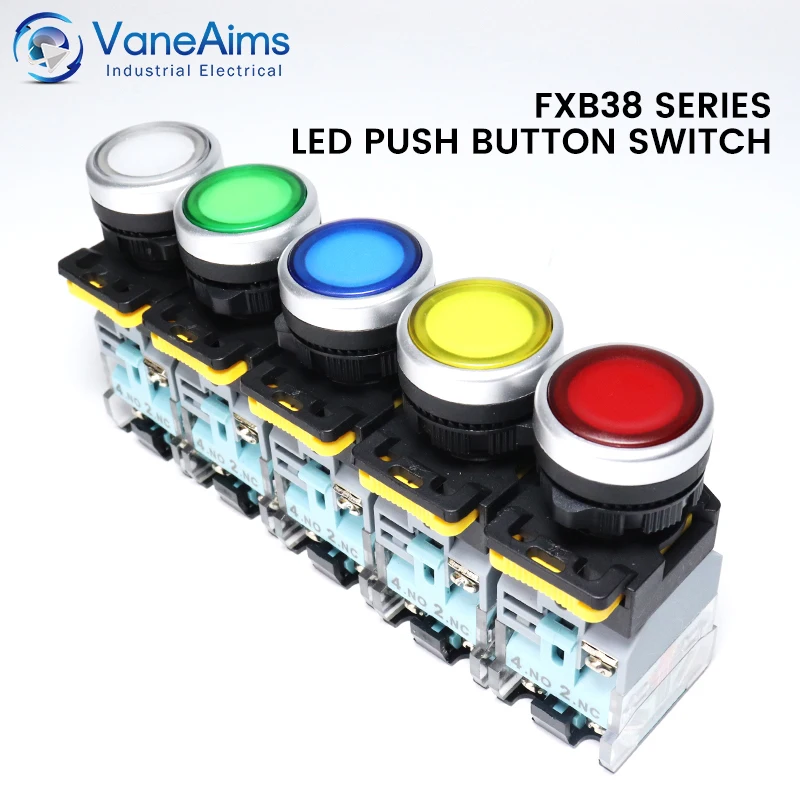 VaneAims 22MM FXB38 Plastic LED Light Push Button Switch 10A 12V 220V ...