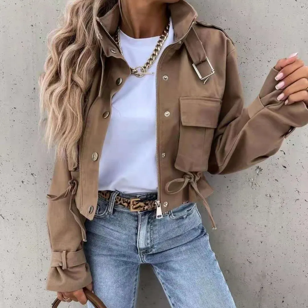 Women-s-Casual-Style-Short-Jacket-with-Zipper-Buckle-All-Match-Style ...