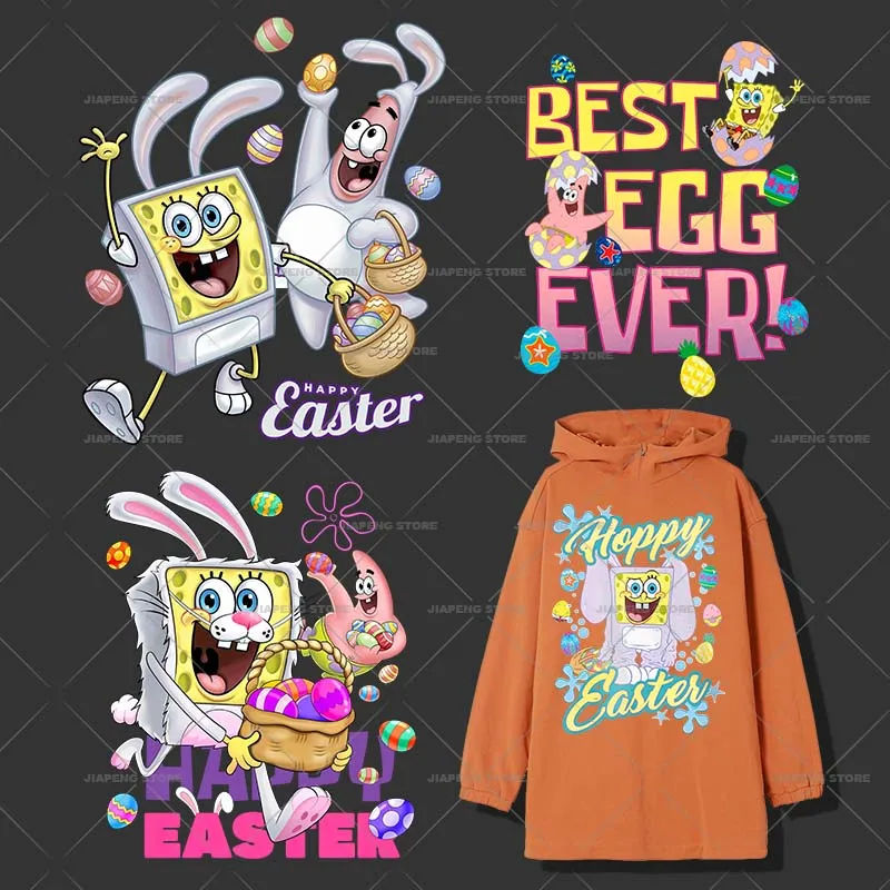 Easter-SpongeBob-Iron-on-Patches-for-Clothes-Heat-Transfers-Cartoon ...