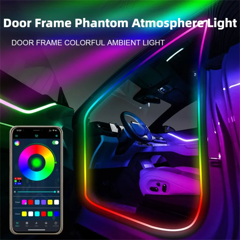 Car Door Frame Light Flowing Color Wireless Car Window LED Ambient ...