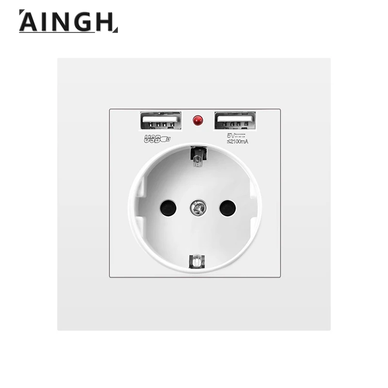 EU-Standard-Power-Socket-White-Wall-Electrical-With-Usb-Charging-Port ...