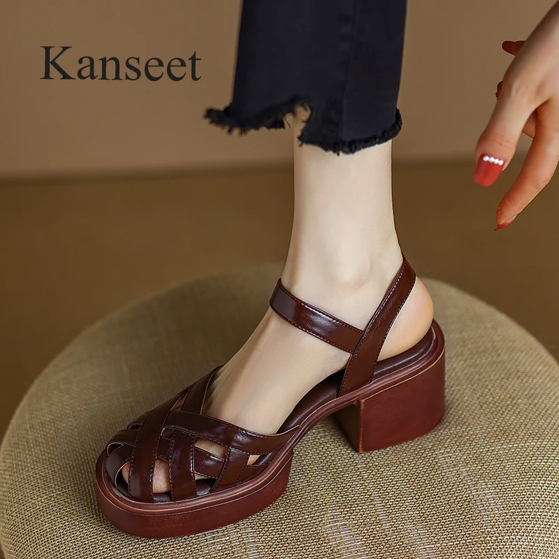Kanseet Summer New Women Shoes High Heel Roman Sandals Cow Patent ...