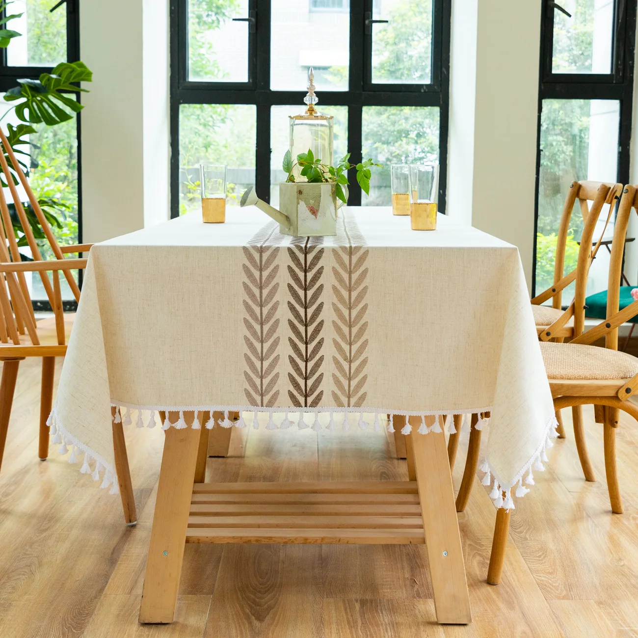 Cotton-Linen-Embroidery-Tassels-Tablecloth-Modern-Simplicity-Dust-Proof ...