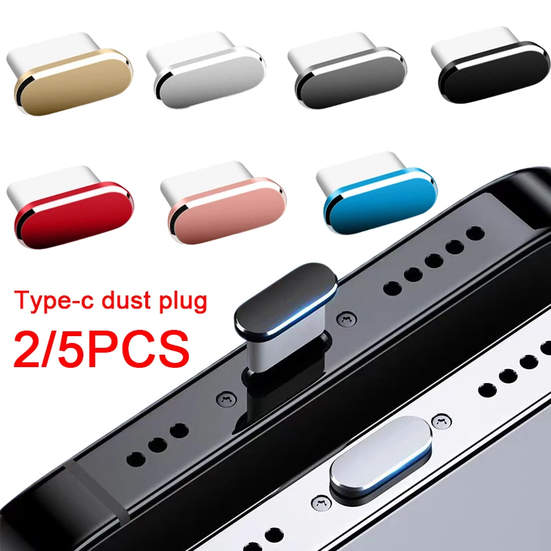 1/2/5pcs Metal Type-C Silicone Dust Plugs Phone USB Port Protector Anti ...