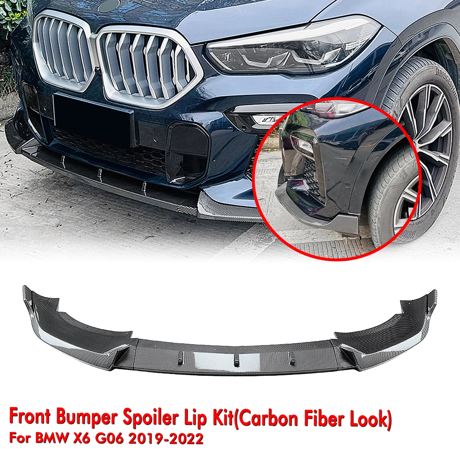 For-BMW-X6-G06-M-Sport-2019-2023-Front-Bumper-Spoiler-Lip-Carbon-Fiber ...