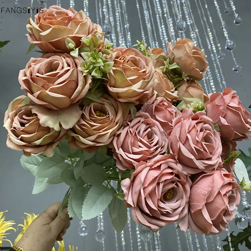 Artificial Flowers Rose Gold Golden | Wedding Bouquet Gold Roses - 9 ...