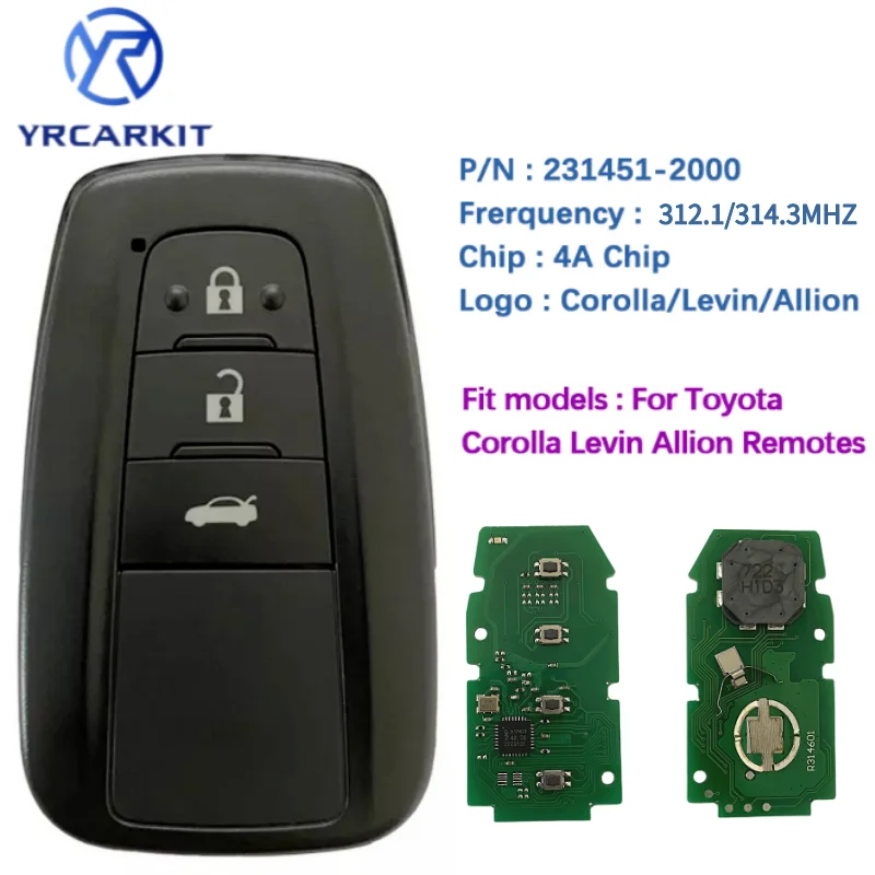 For Toyota Corolla Levin Allion Remotes 3 Button Smart Car Key312 Mhz ...