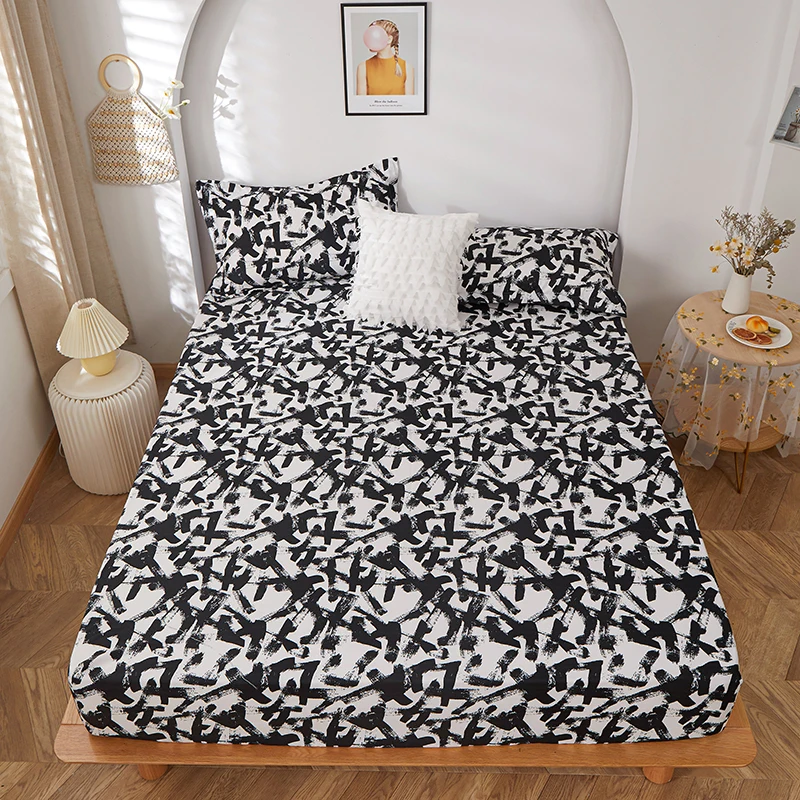 New-on-Product-1pcs-100-Polyester-Printed-Fitted-Sheet-Mattress-Cover ...