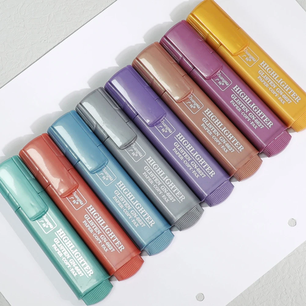 8 Colors Metallic Highlighter Fluorescent Glitter Markers Note Taking ...