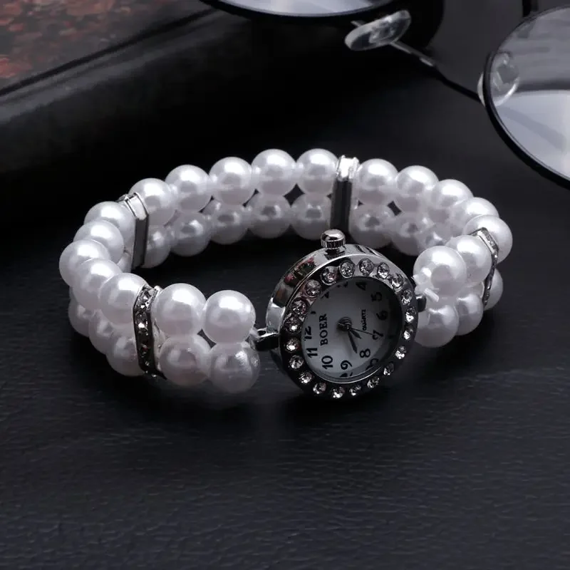 Luxury Fashion Elegant Wrist Band Bracelet Women Watch Simulated Pearl ...