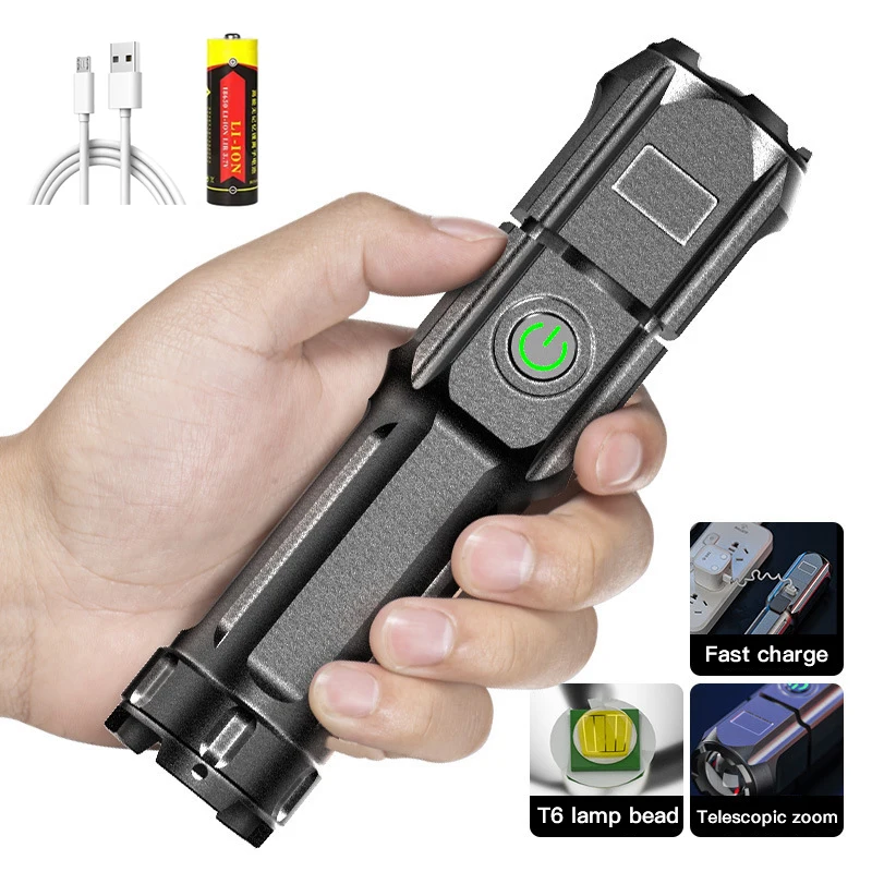 Self Defense Portable Flashlight Telescopic Zoom Charging Strong Light ...