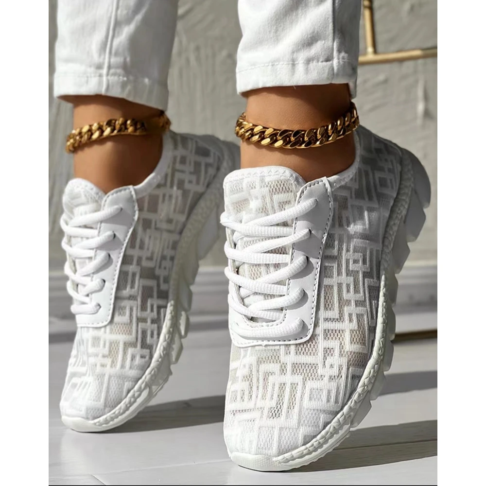 Women-Geometric-Lace-up-Breathable-Sneakers-Daily-Casual-Round-Toe-White-Sports-Shoes-Spring ...