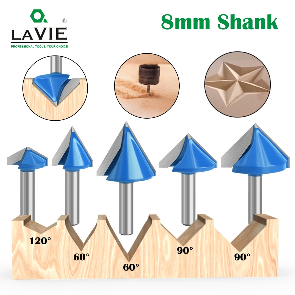 LAVIE-8mm-Shank-60-90-120-V-Type-Slotting-Cutter-Carving-Grooving-Tools ...
