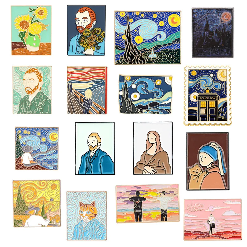 Van Gogh Oil Paintings Enamel Pins Custom Boys Love Brooches Lapel ...
