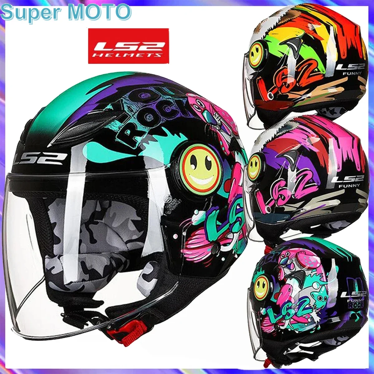 LS2 OF602 Children Motorcycle Helmet Male Half Helmet Four Season Kids ...