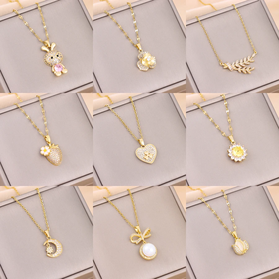 Novo na moda zircão pingente de cristal colar de aço inoxidável para ...