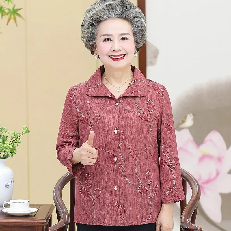 Old-Lady-Middle-Sleeve-Shirt-Tops-Grandma-Costume-Spring-Autumn-Thin ...