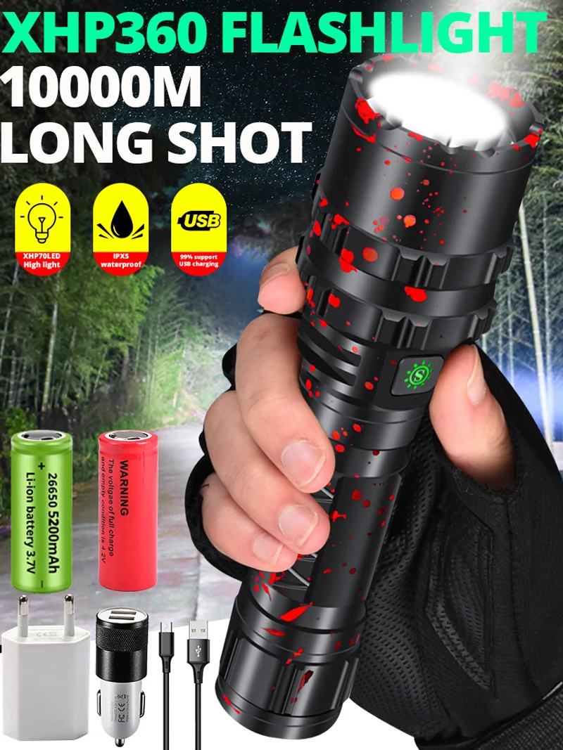 10000M-Long-Shot-Powerful-LED-Flashlights-XHP360-Tactical-Camping-Torch ...