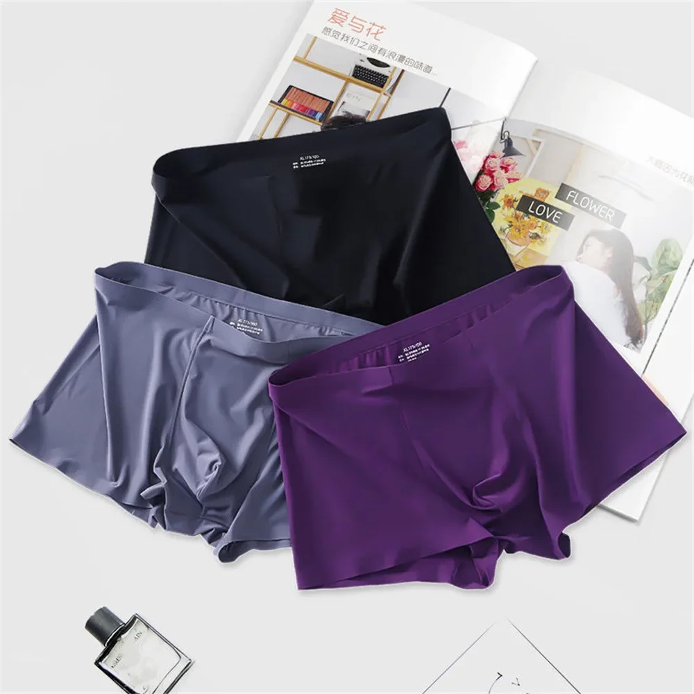 Seamless Ice Silk Boxer Men Underwear Ultra-thin Traceless Large Size ...