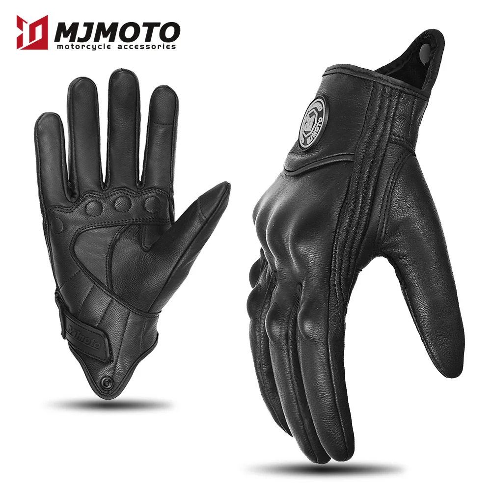 Retro-Black-Leather-Motorcycle-Gloves-Men-Women-Perforated-Breathable ...