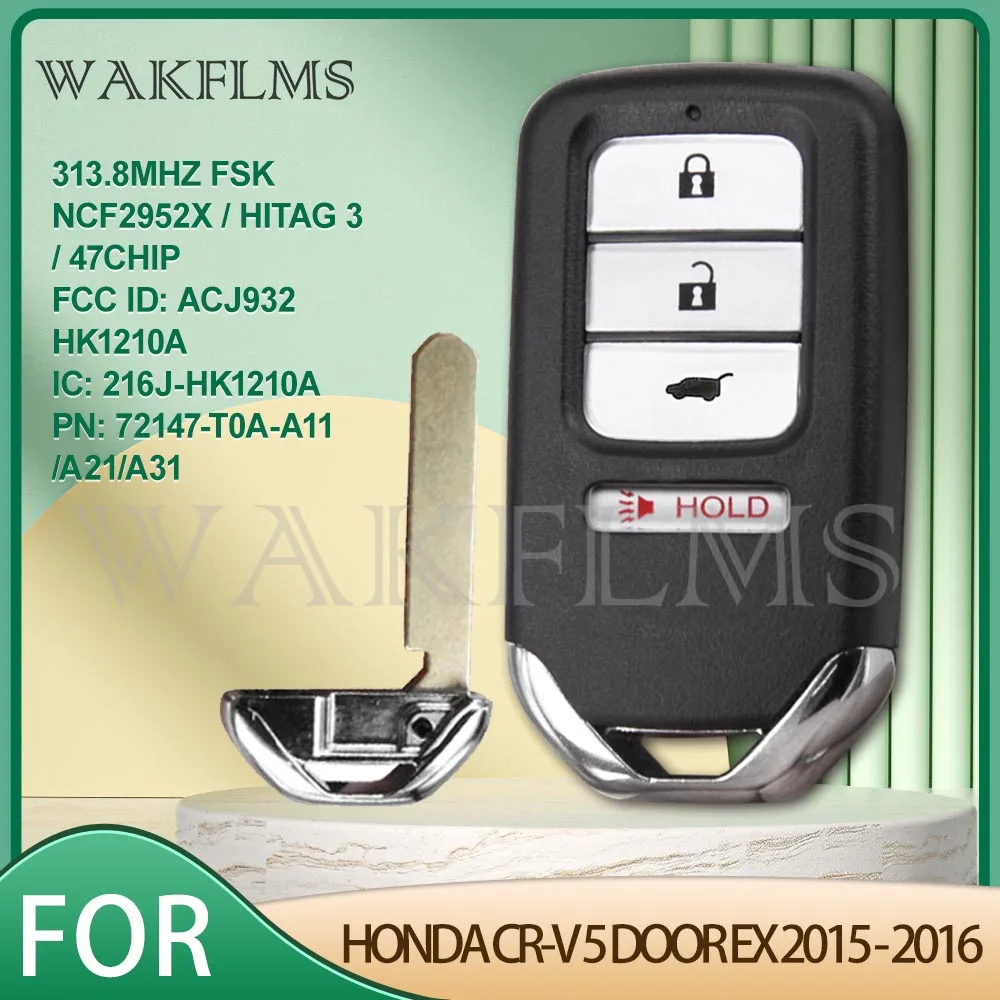 For Honda CR-V 4Button Smart Car Key 47 Chip FCC ID: ACJ932HK1210A IC ...