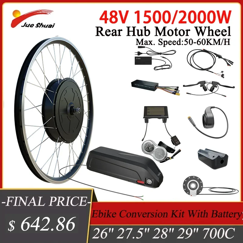 Electric-Bike-Conversion-Kit-48V-1500-2000W-Brushless-Hub-Motor-Rear ...