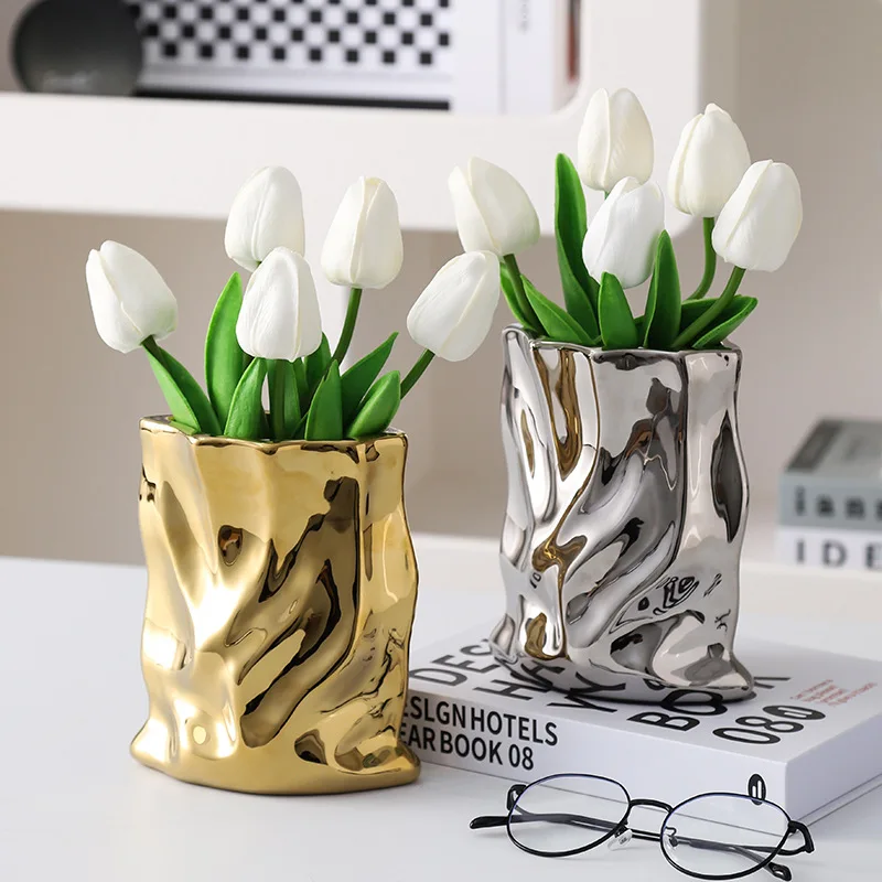 Nordic-Ceramic-Irregular-Vase-Electroplating-Vase-Living-Room-Office ...