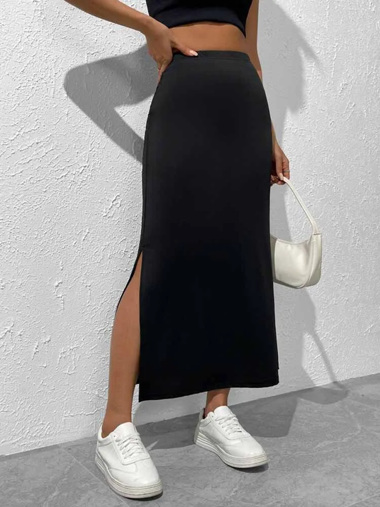 Women-Solid-Split-Thigh-Skirt-High-Waist-Black-Bodycon-Long-Skirt-Elastic-Elegant-Maxi-Skirts ...