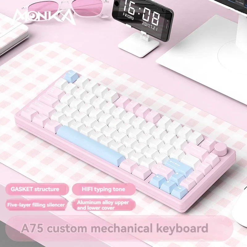 MONKA-A75-Aluminum-Mechanical-Keyboard-Wireless-Tri-mode-Gasket-HotSwap ...